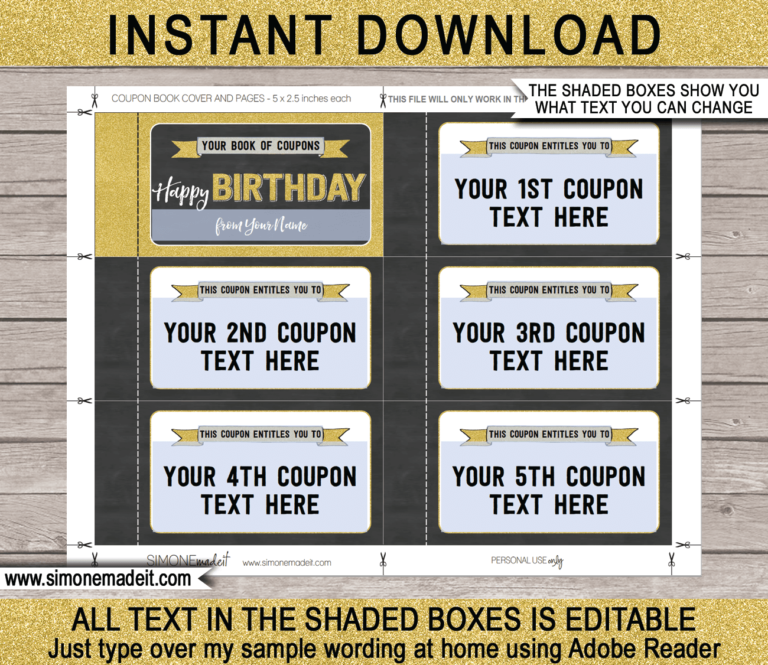 Printable Birthday Coupon Book Template | DIY Personalized Coupons