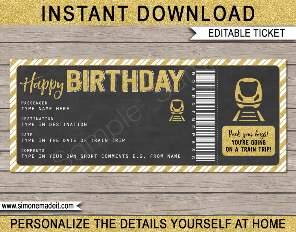 Train Ticket Birthday Gift Template | Surprise Birthday Train Trip Reveal