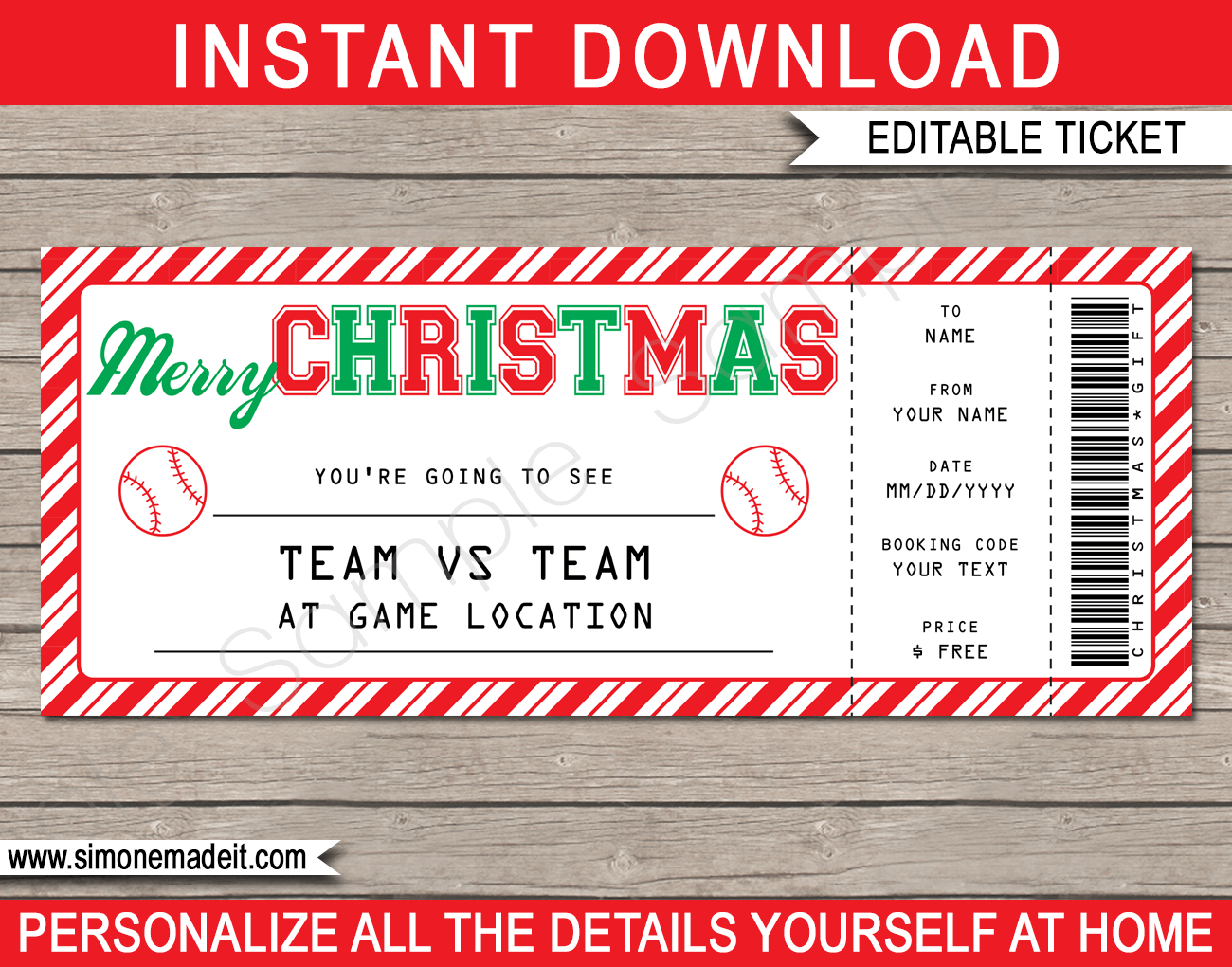 New York Yankees Game Ticket Gift Voucher Printable Surprise Baseball 