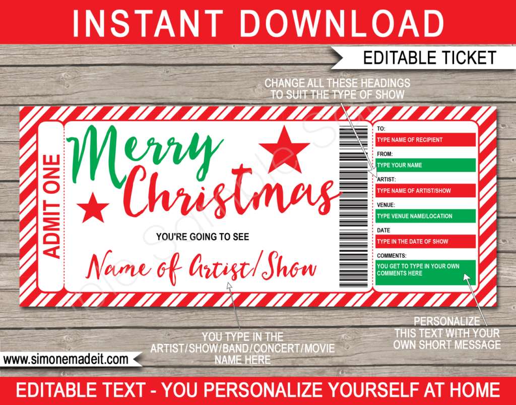 Christmas Concert Ticket Gift Voucher Template | Surprise Concert Tickets