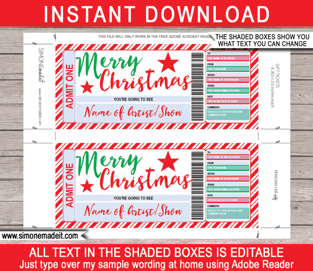Christmas Concert Ticket Gift Voucher Template | Surprise Concert Tickets