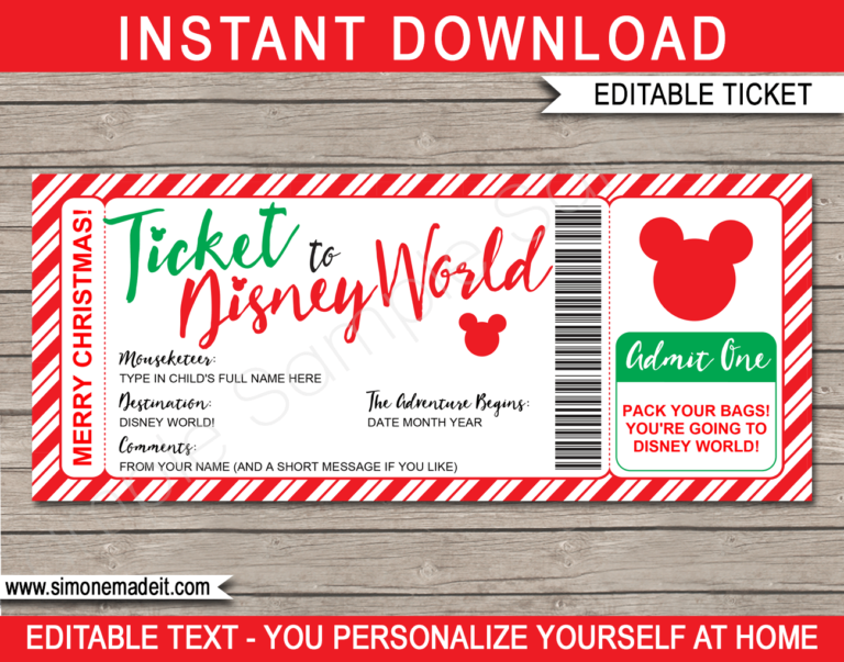 Surprise Trip to Disney World Ticket Template | Printable Disney Trip ...