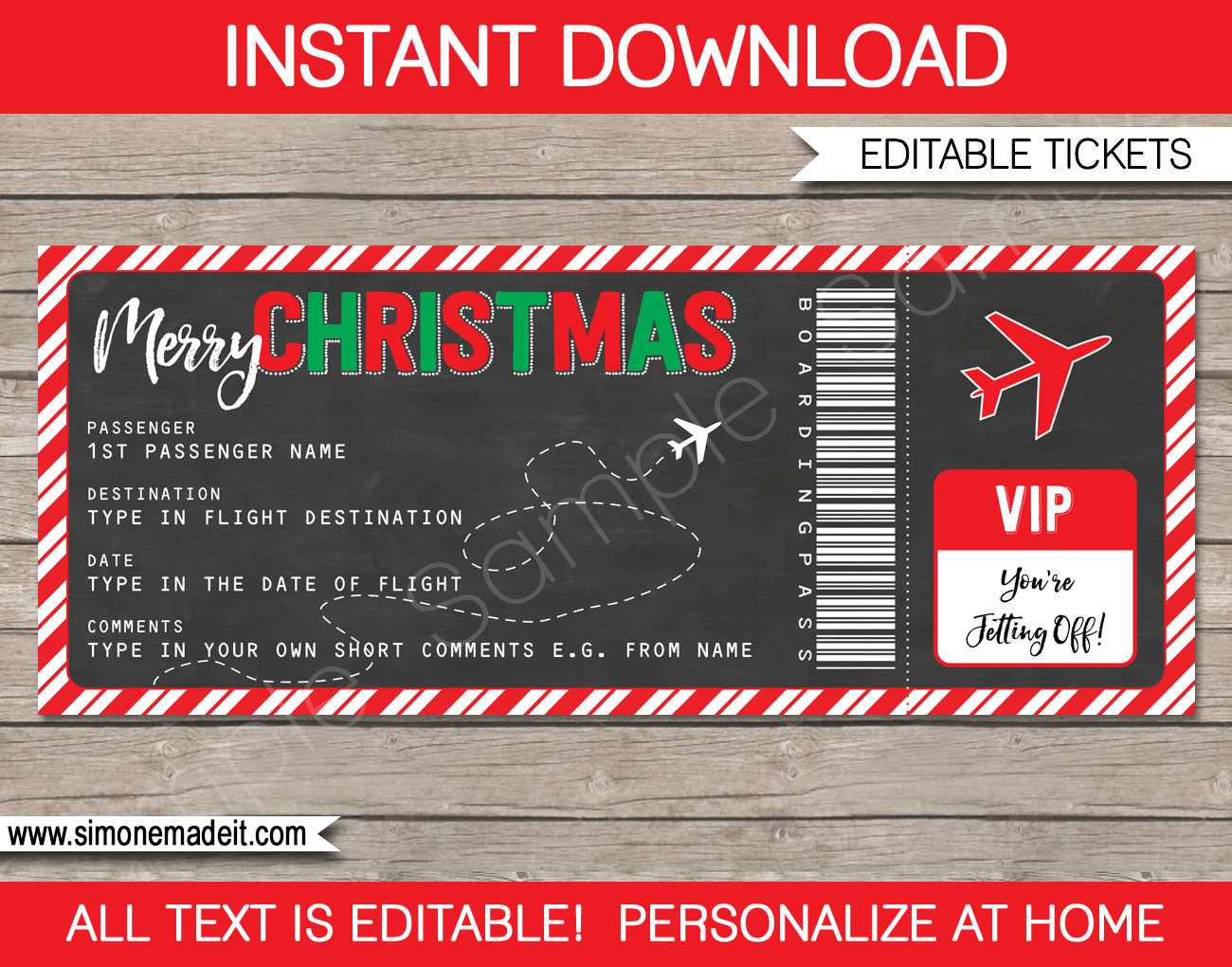 Christmas Gift Boarding Pass Ticket Template Surprise Trip Reveal