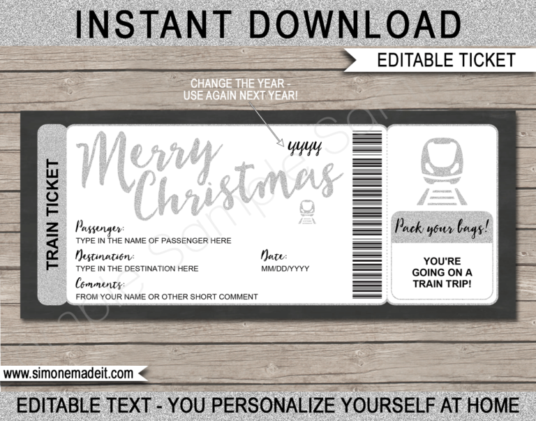 Christmas Surprise Train Trip Reveal Gift Ticket | Printable Ticket ...