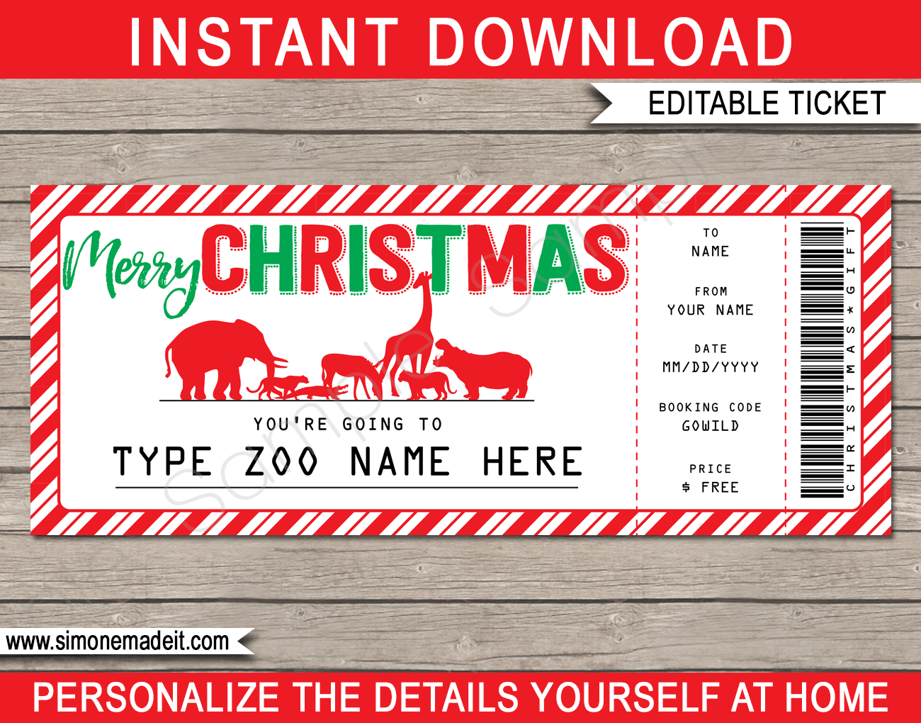 Christmas Zoo Ticket Gift Voucher Template Surprise Ticket To The Zoo