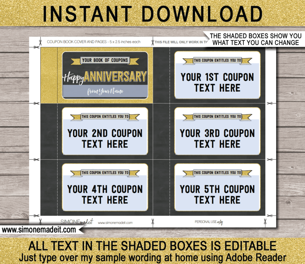Printable Anniversary Coupon Book Template | DIY Personalized Coupons