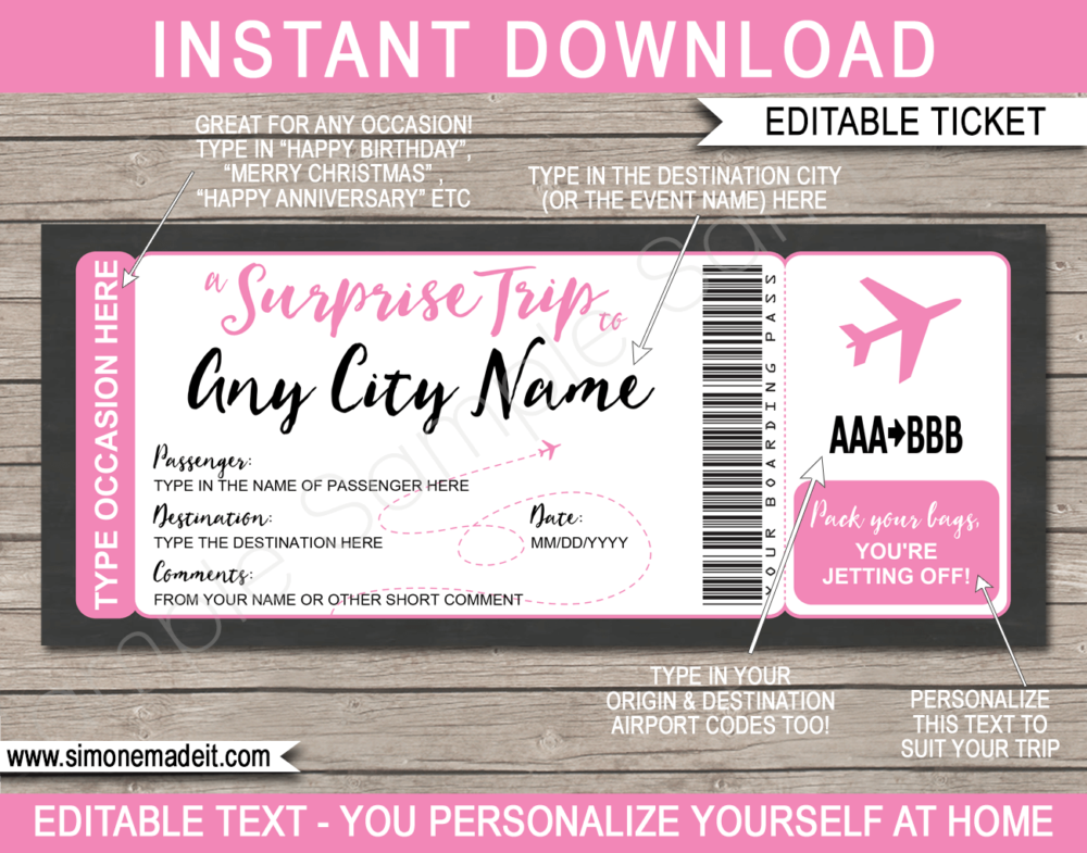 Surprise Trip Announcement Template Printable Word Searches