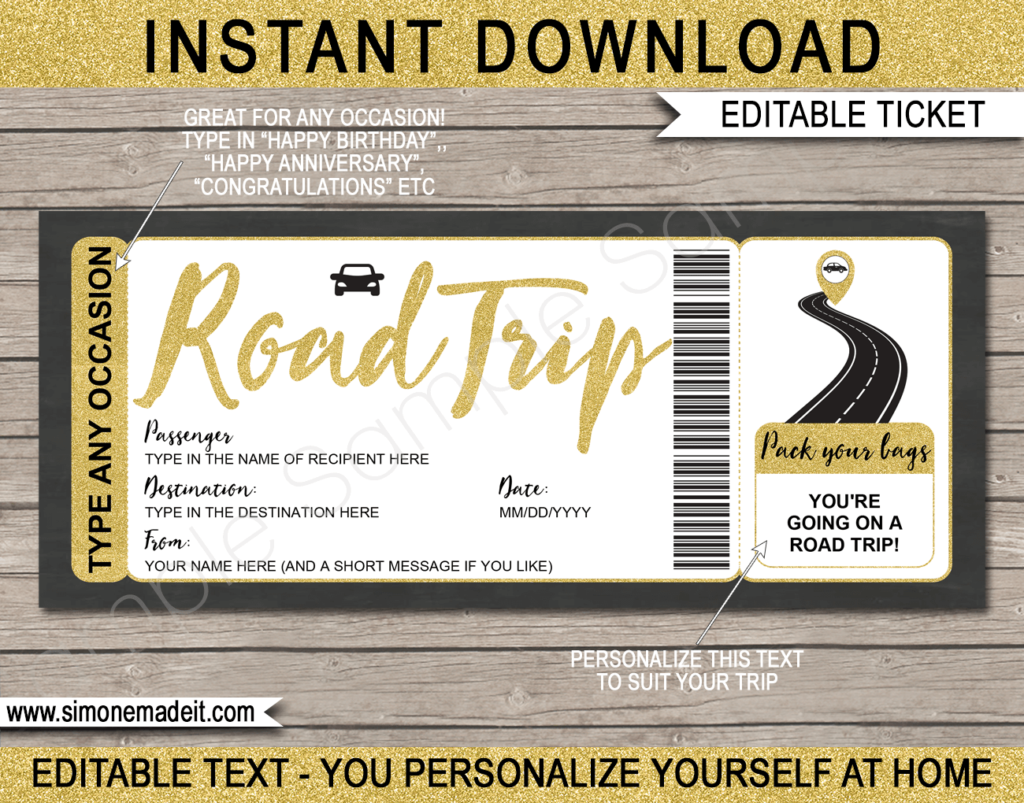 Printable Road Trip Tickets Template | Editable Surprise Road Trip Reveal