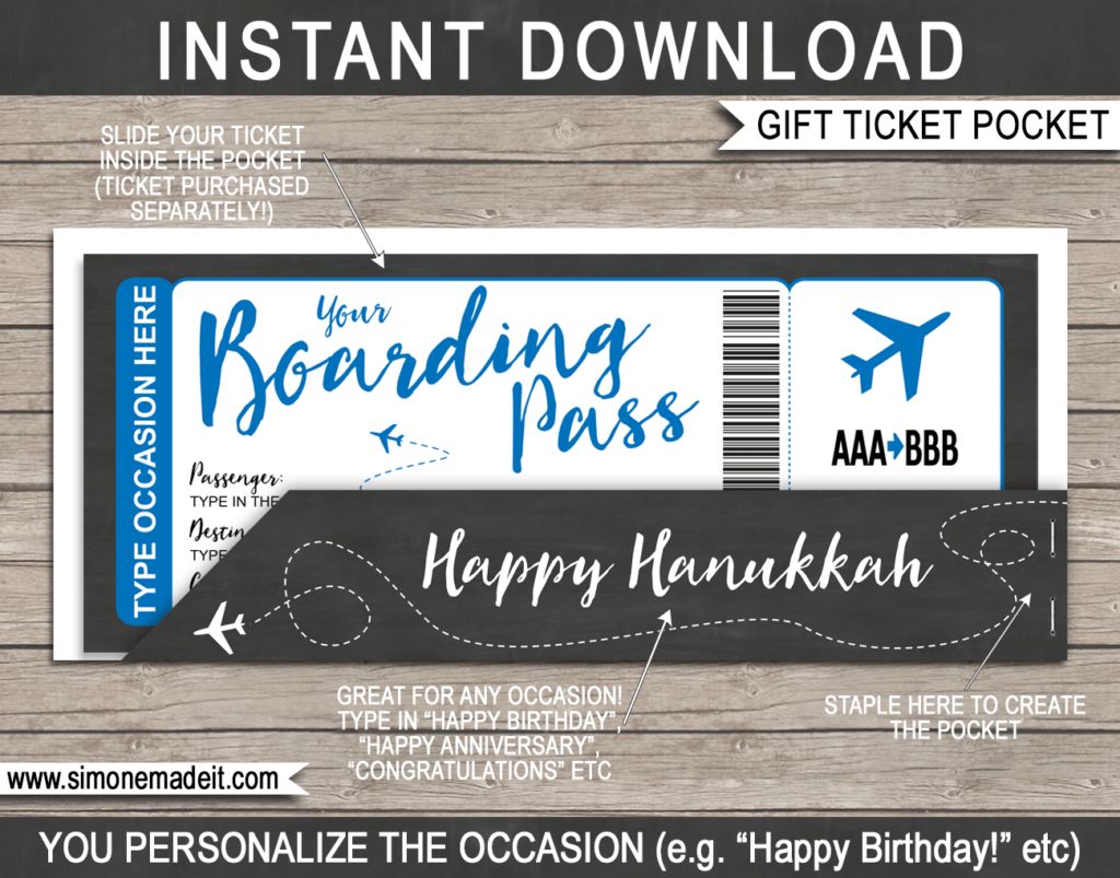 Printable Plane Ticket Pocket Sleeve Gift Template | Airplane Ticket Jacket
