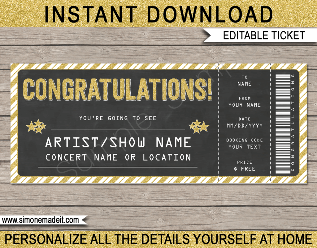 Congratulations Concert Ticket Template | Printable Gift Voucher
