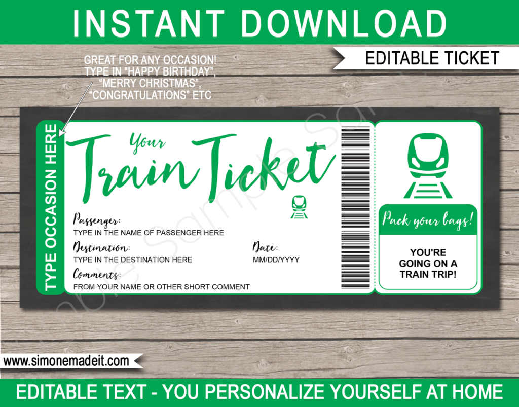 Printable Train Ticket Gift Voucher Template | Surprise Train Trip Reveal