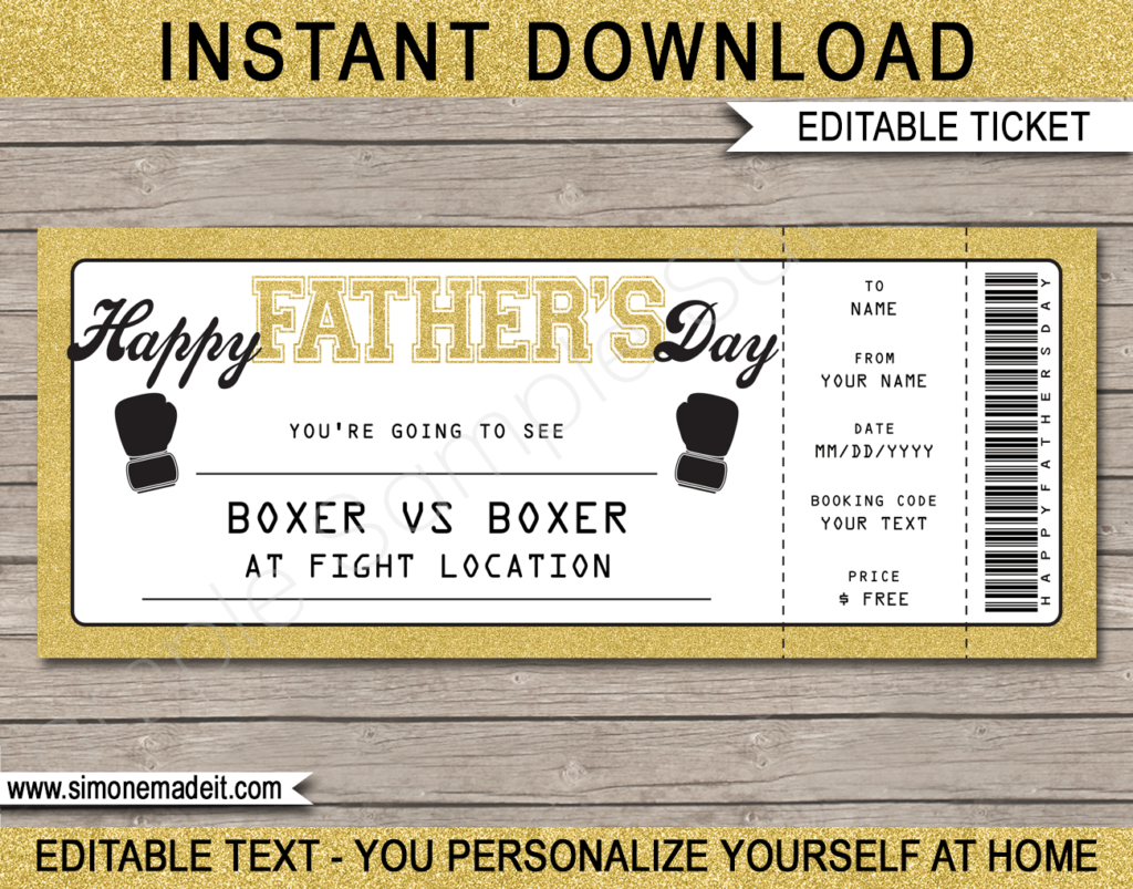 Father's Day Boxing Ticket Gift Voucher - Printable Boxing Ticket Template