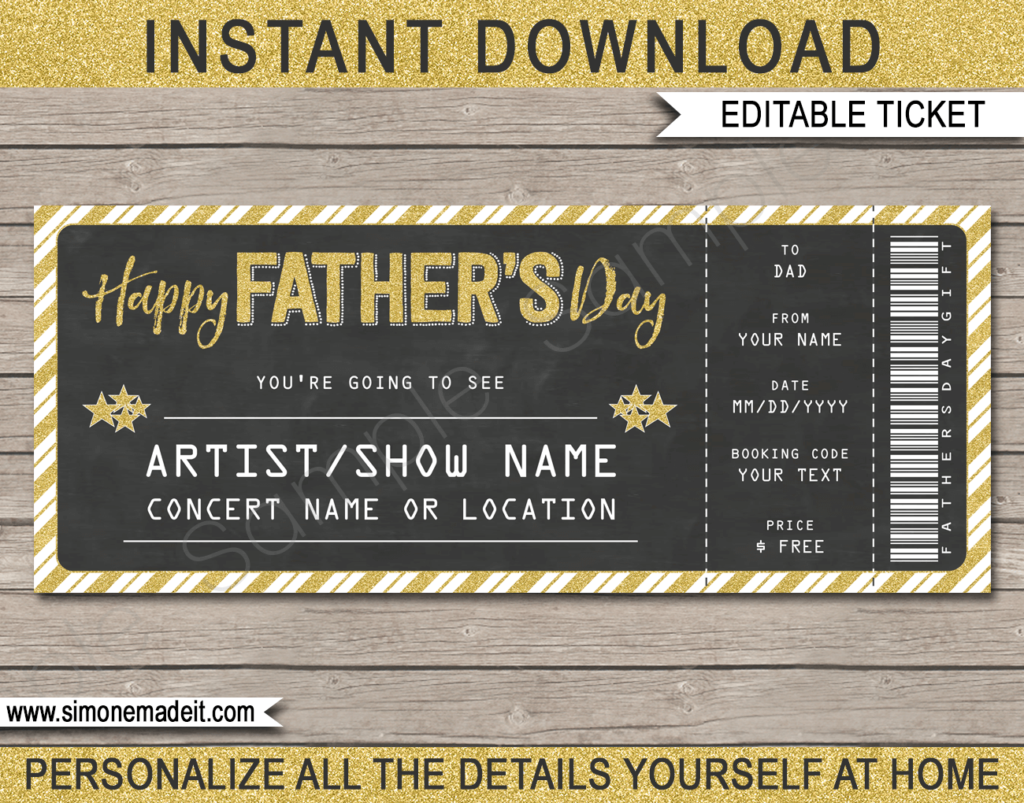 Printable Concert Ticket Template | Birthday Gift Voucher | Editable Text