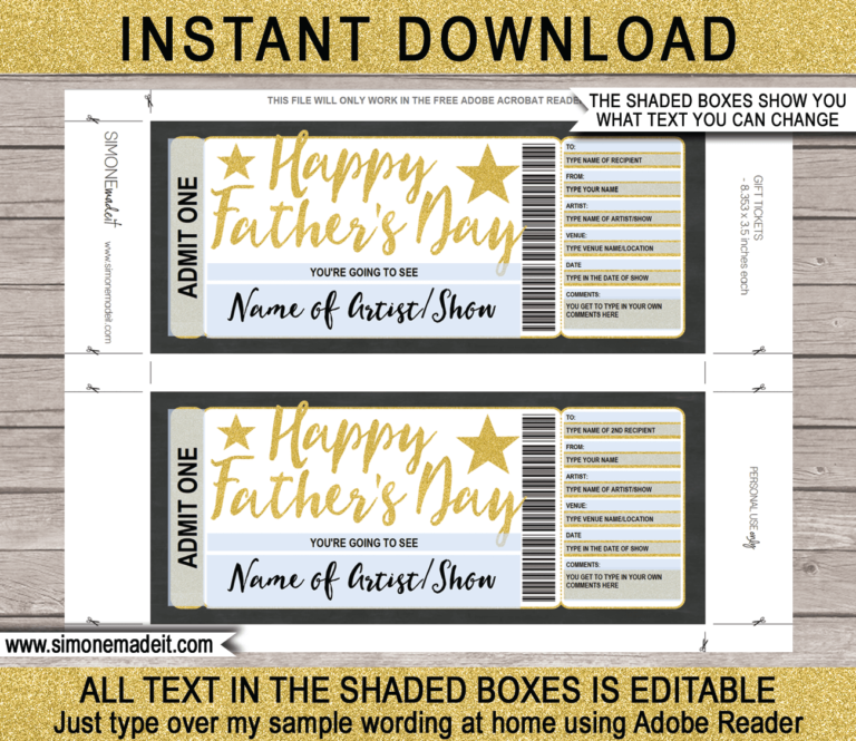 Father's Day Concert Ticket Gift Voucher Template | Surprise Show Tickets