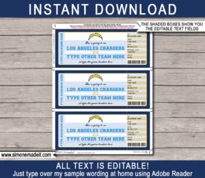 Los Angeles Chargers Game Ticket Gift Voucher | Printable Surprise ...