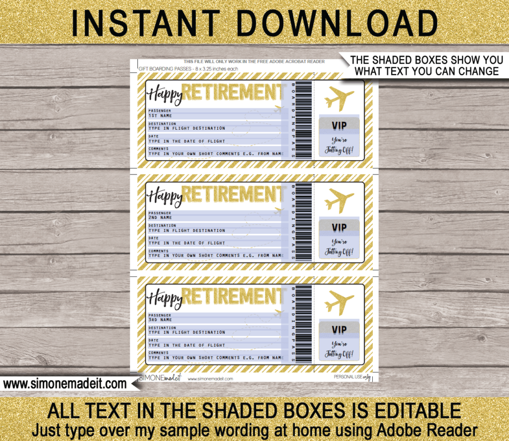 Retirement Gift Boarding Pass Ticket Template | Surprise Trip Reveal