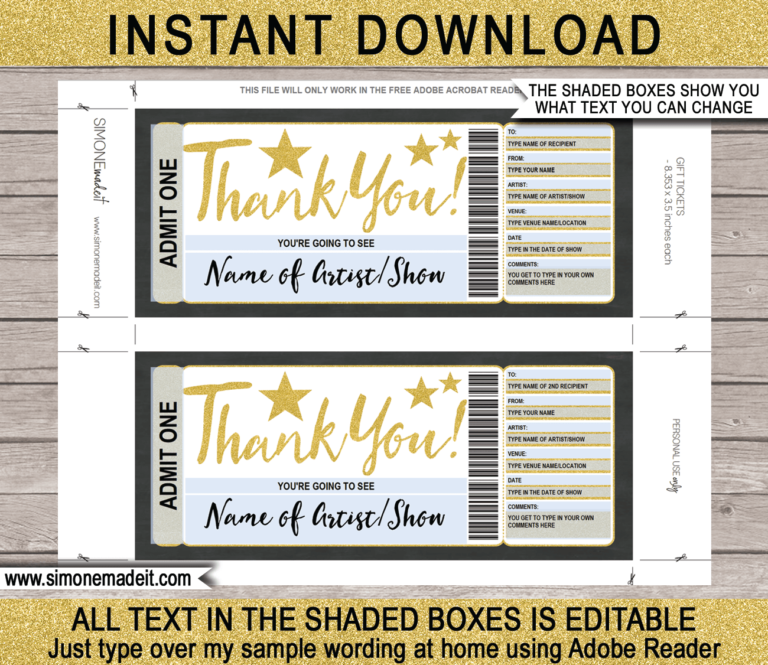 Thank You Concert Ticket Gift Voucher Template | Printable Surprise ...