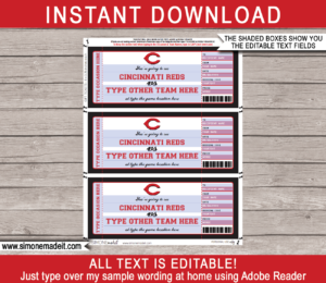 Cincinnati Reds Game Ticket Gift Voucher | Printable Surprise Baseball ...