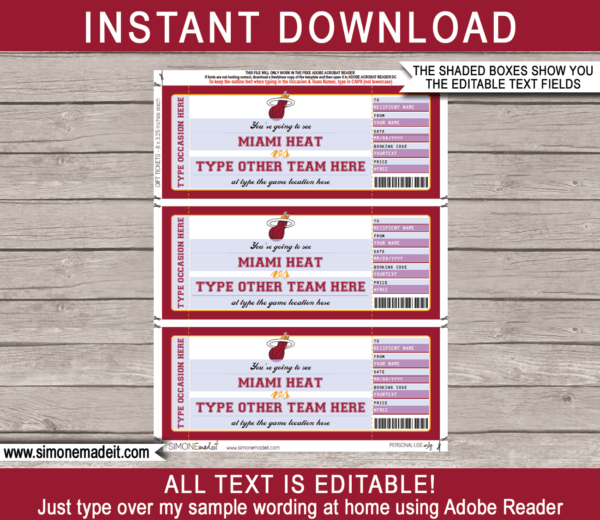 Miami Heat Game Ticket Gift Voucher | Printable Surprise NBA Basketball ...