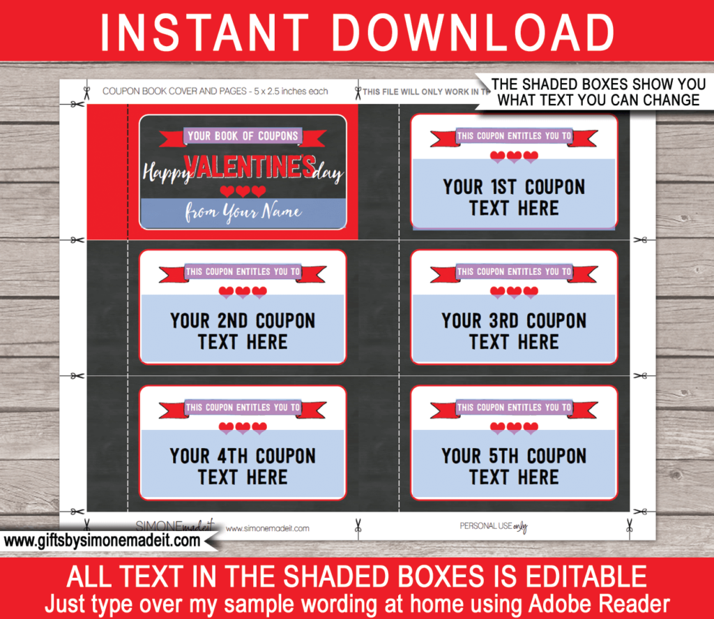 Printable Valentine's Day Coupon Book Template | DIY Personalized Coupons