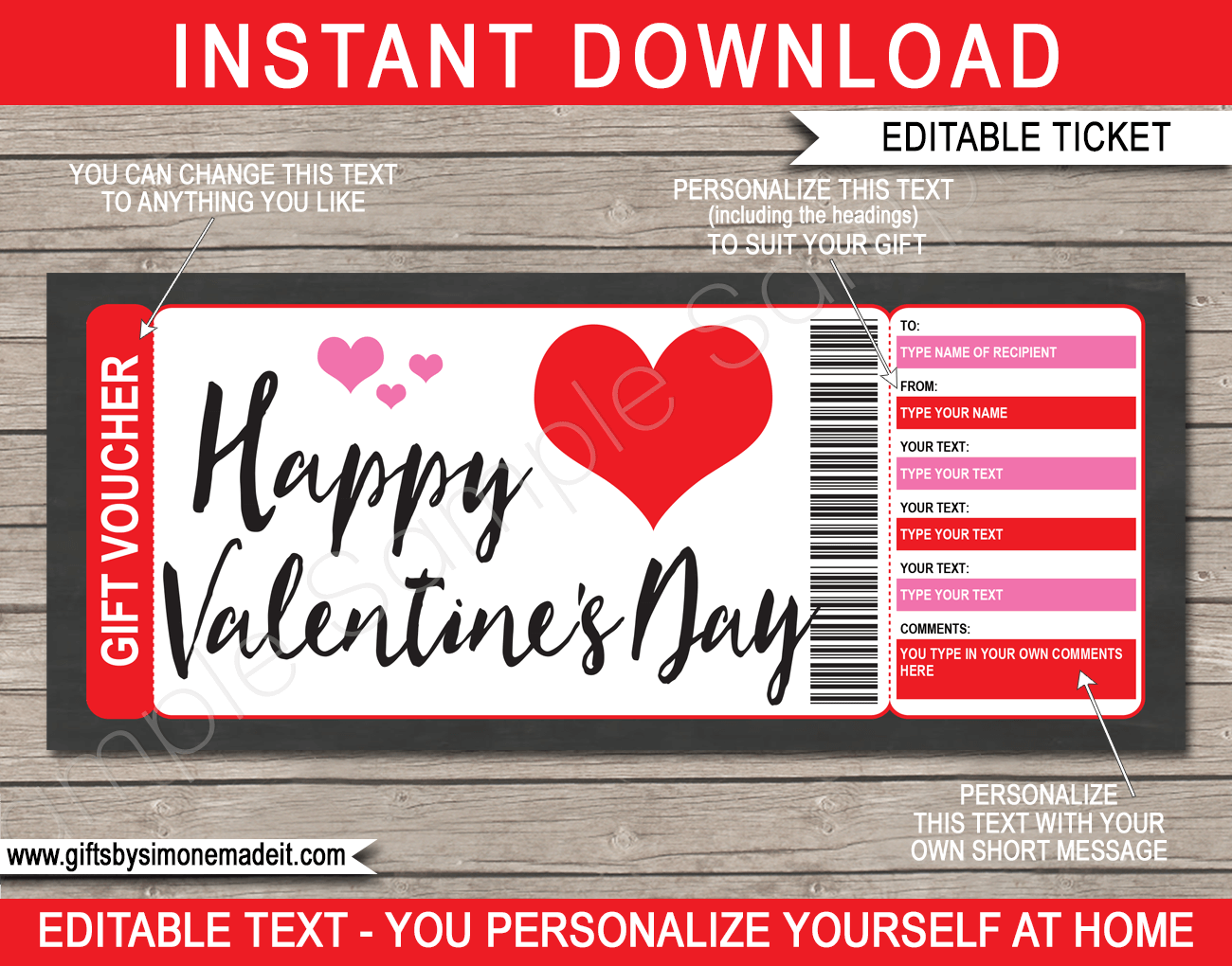 Printable Valentine s Day Gift Vouchers Custom Personalized Template