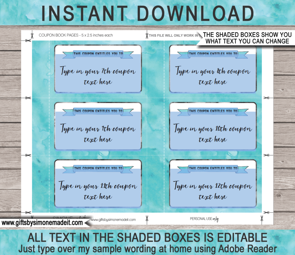 Printable Coupon Book Template | DIY Personalized Coupons | Custom