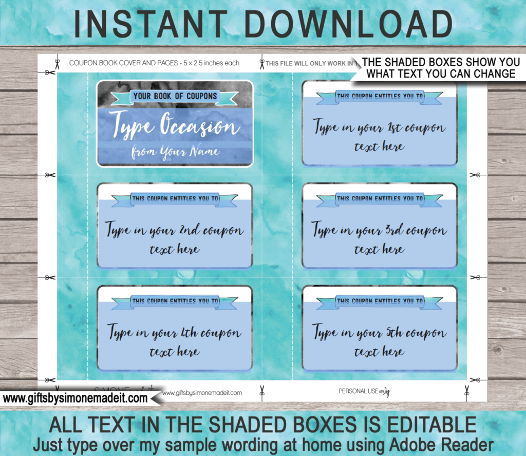 Printable Coupon Book Template | DIY Personalized Coupons | Custom