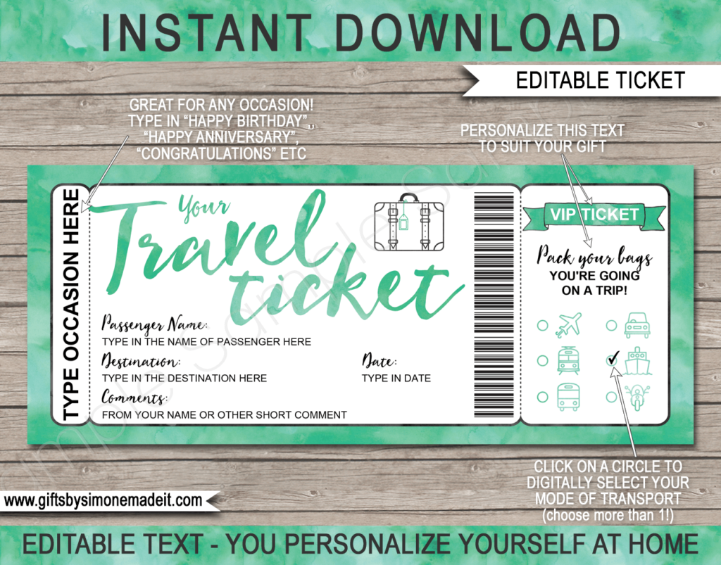 Printable Travel Ticket Gift Template | Surprise Vacation Reveal