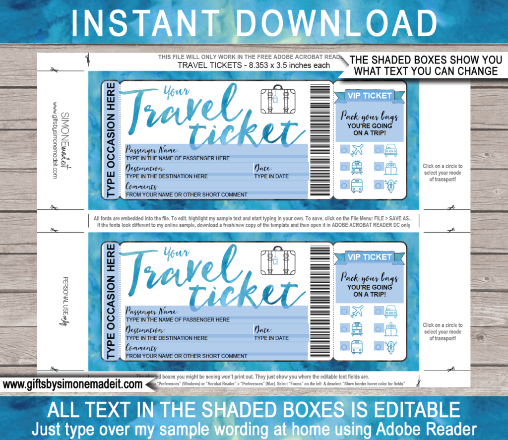 Printable Travel Ticket Gift Template | Surprise Vacation Reveal