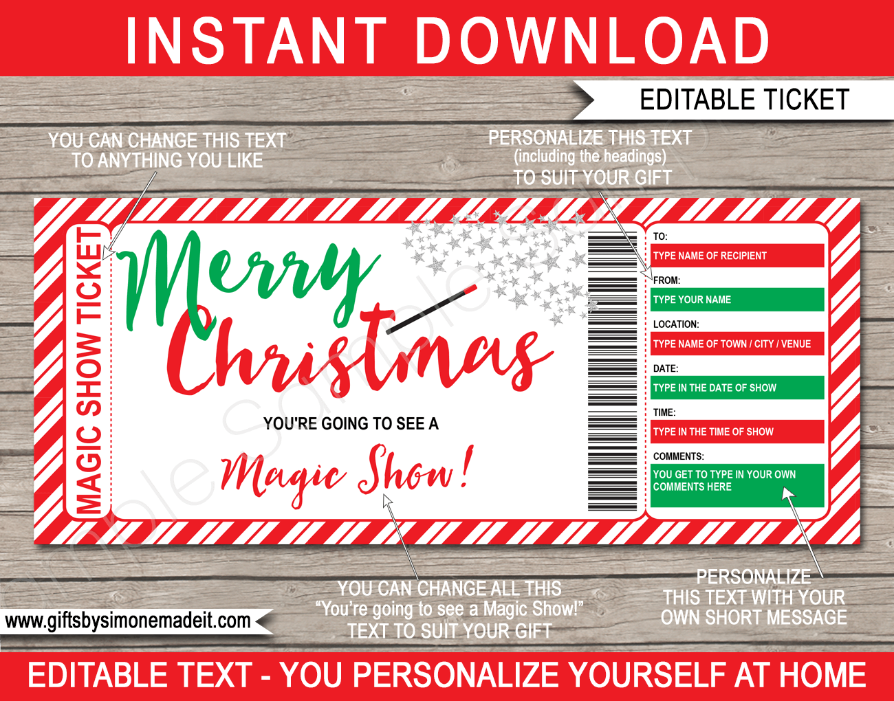 Christmas Magic Show Ticket Gift Voucher DIY Printable Template