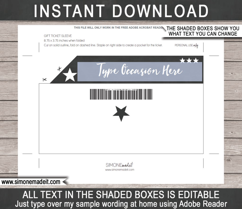 Concert Ticket Pocket Sleeve Gift Template | Printable Envelope Holder