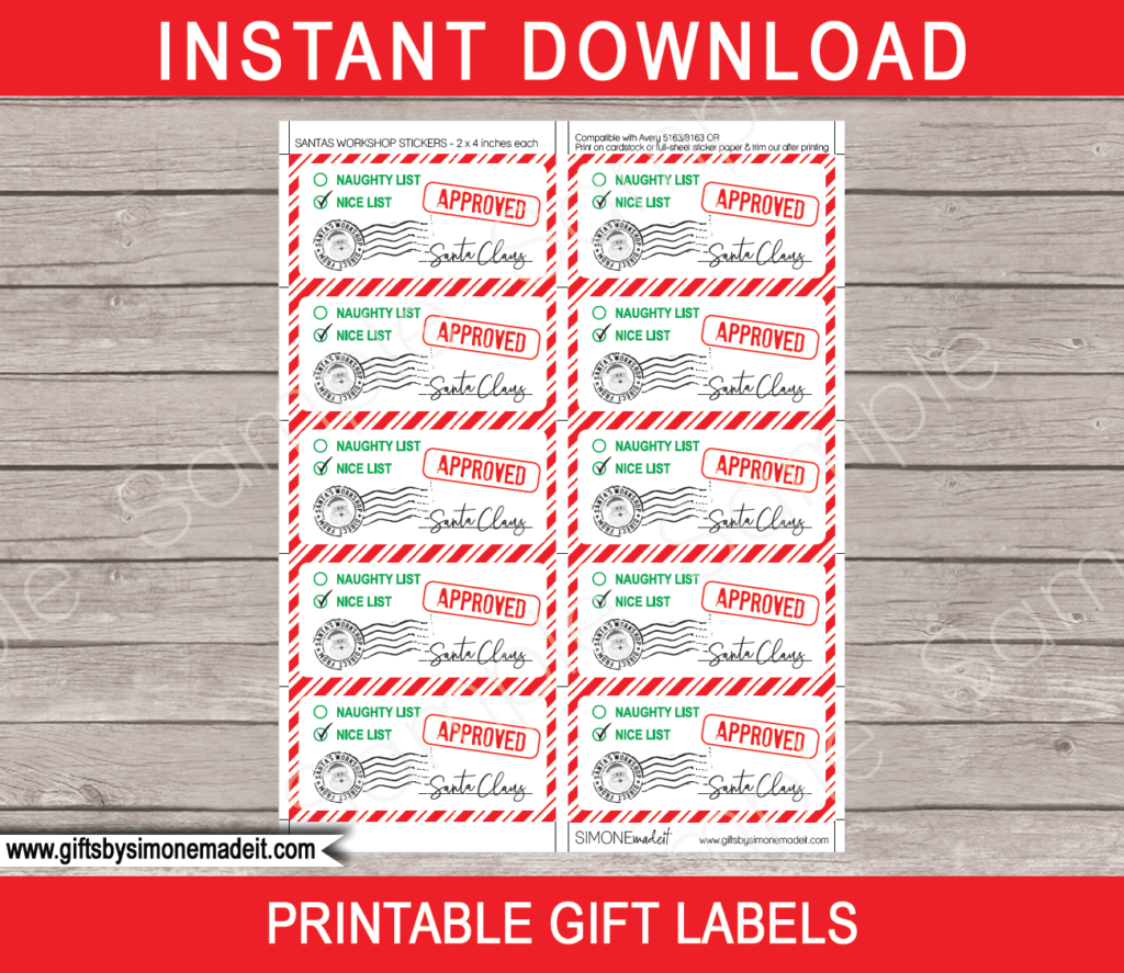 Christmas Approved by Santa Stickers Template | Naughty Nice List