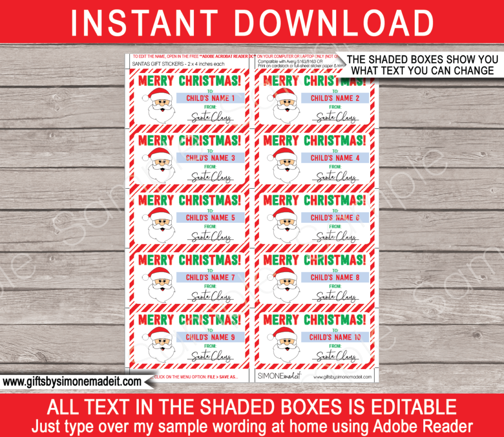 Christmas Gift Labels Template | Printable Gift Tags from Santa Claus