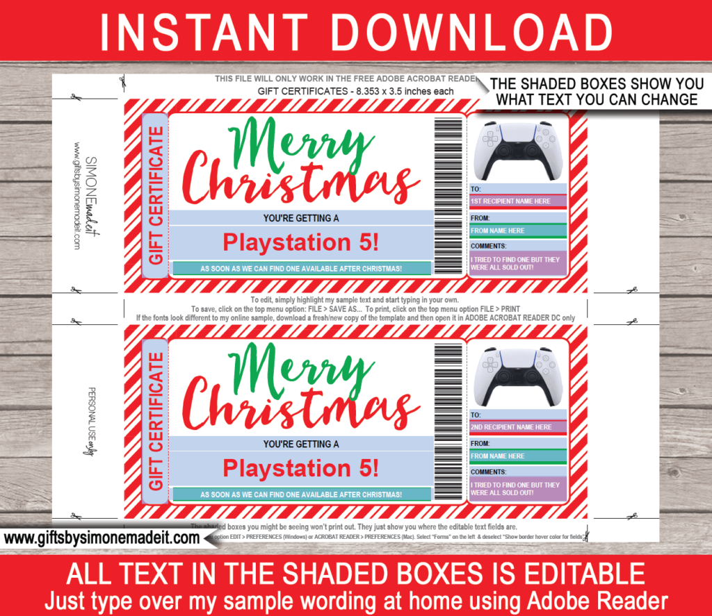 Christmas Playstation 5 Gift Certificate Template | Gift Voucher | Present