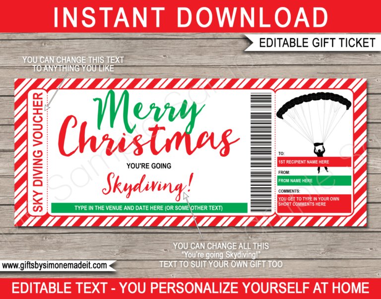 Christmas Skydiving Gift Voucher Template | Printable Gift Certificate
