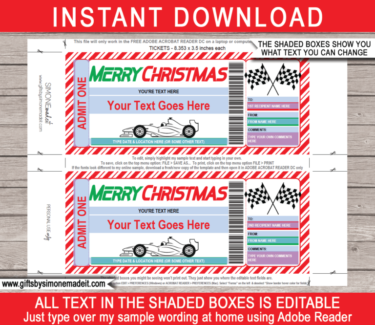 Christmas Formula 1 Ticket template | Car Race | Car Driving Experience