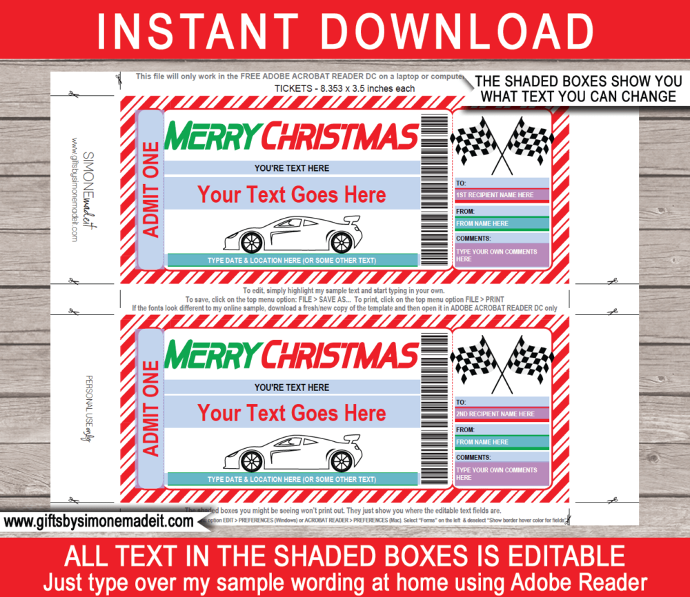 Christmas NASCAR Ticket Template Race Stock Car Driving Experience