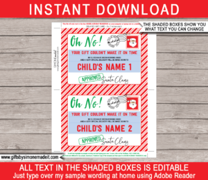 Late Gift from Santa Notice Template | Delayed Christmas Gift Tag for Kids