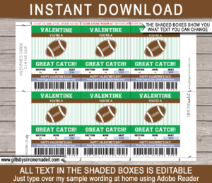 Valentines Football Class Gift Card Template | School VIP Pass Gift Tag