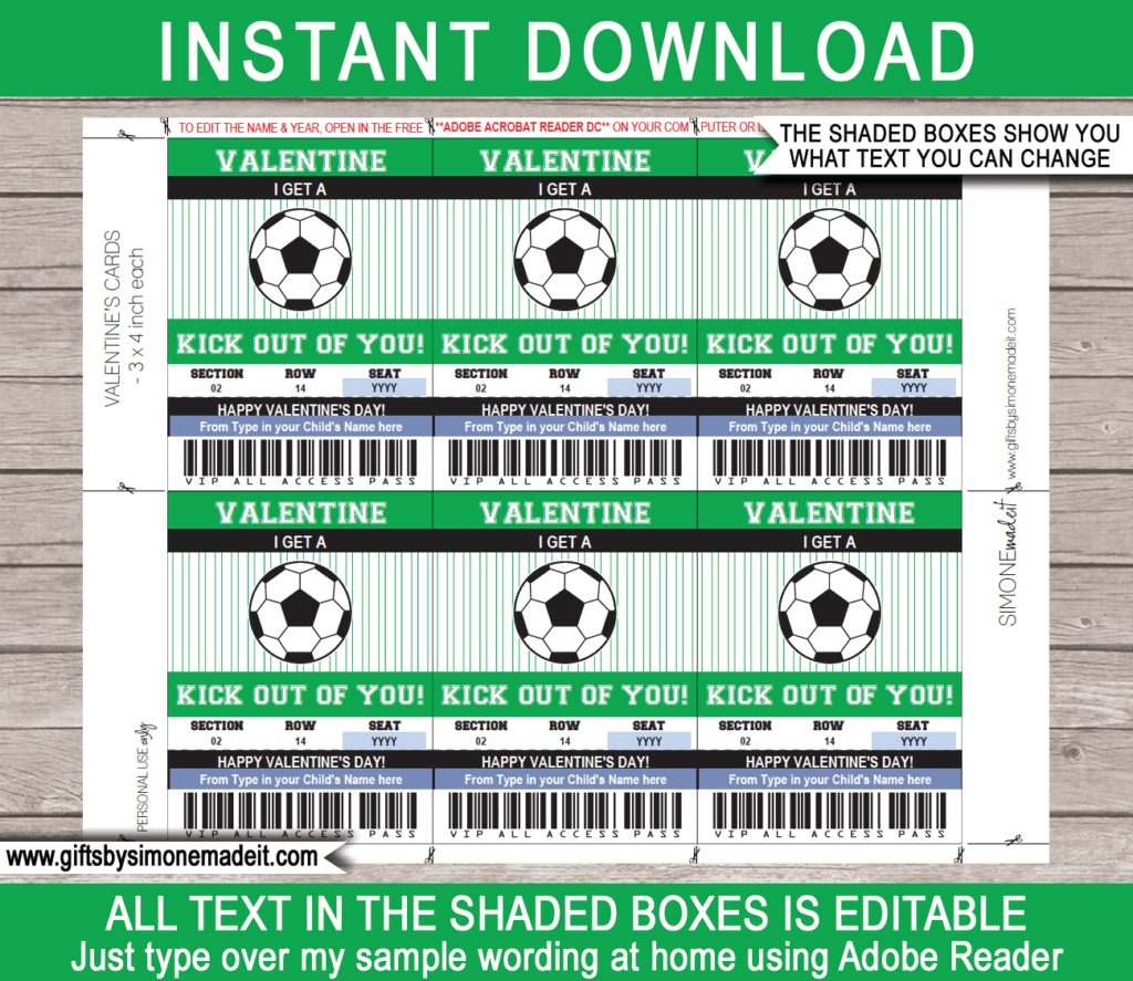 Valentines Soccer Class Gift Card Template | School VIP Pass Gift Tag