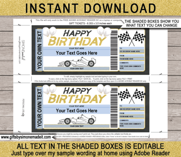 Birthday Formula 1 Ticket template | Car Race | Car Driving Experience