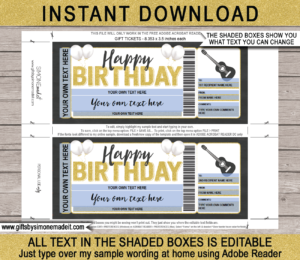 Birthday Guitar Lessons Gift Voucher Template | Printable Music Certificate