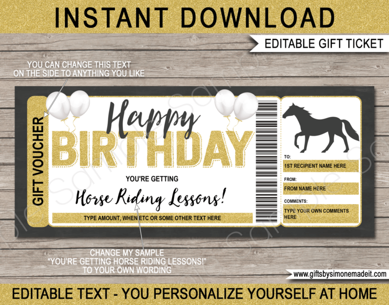 Birthday Horse Riding Voucher Template | Printable Lessons or Trail Rides