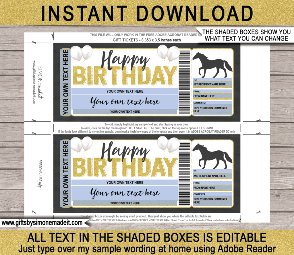 Birthday Horse Riding Voucher Template | Printable Lessons or Trail Rides