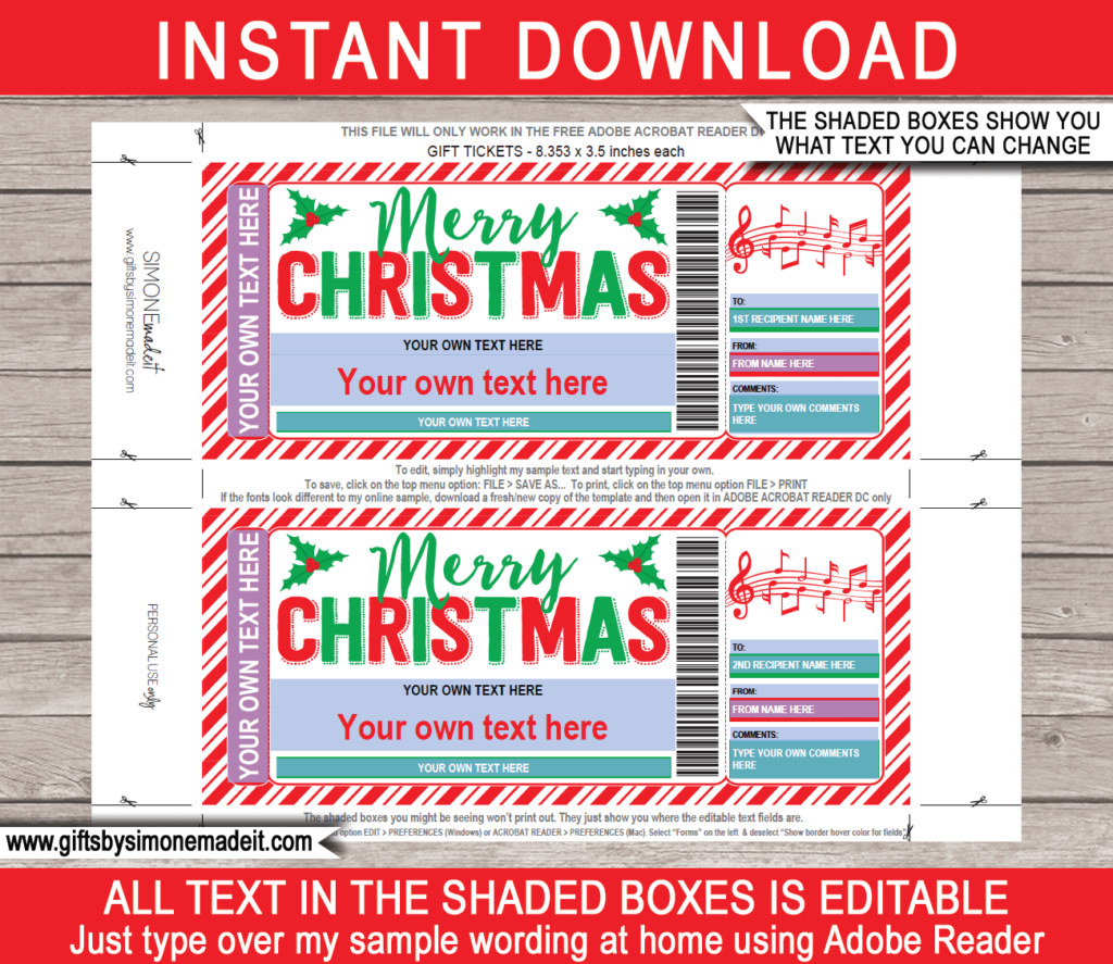 Christmas Music Lessons Voucher Template | Singing Guitar Piano Violin