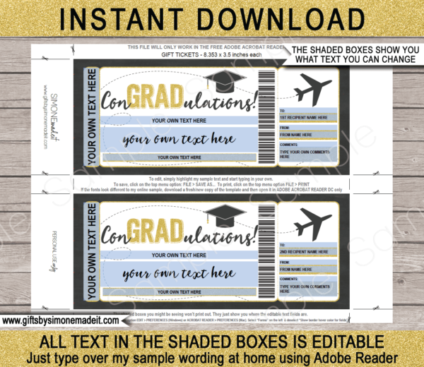 Printable Graduation Boarding Pass Template | Surprise Trip Plane Ticket