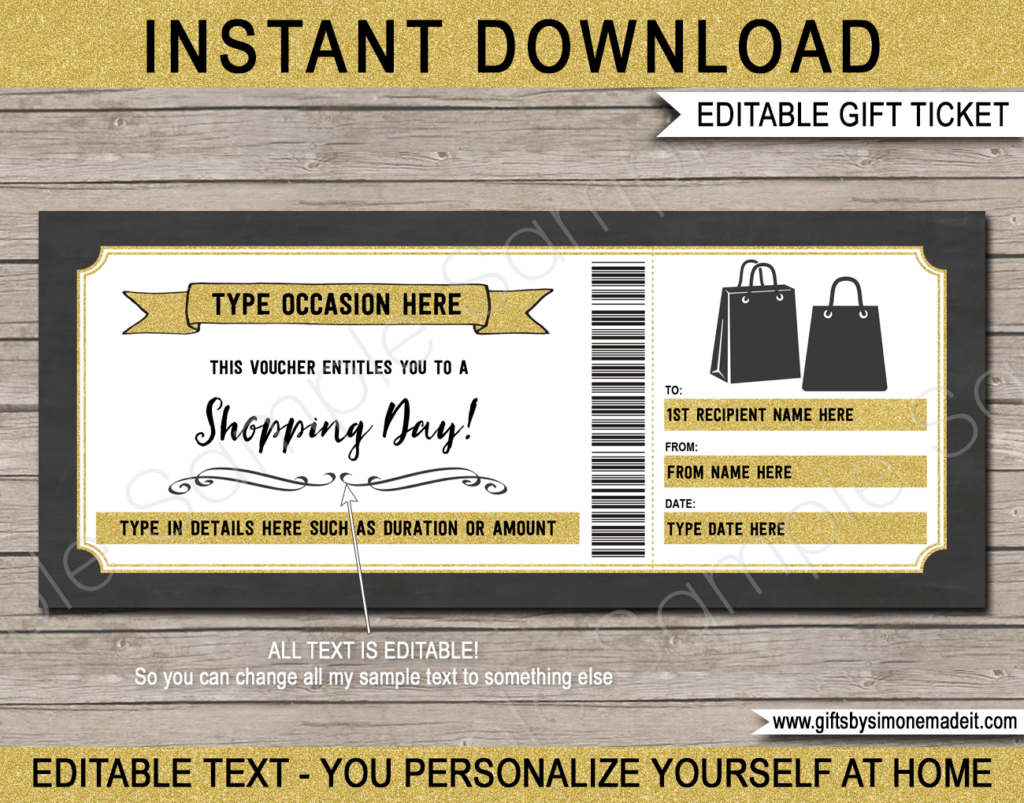 Shopping Day Out Gift Voucher Template | Printable Gift Certificate