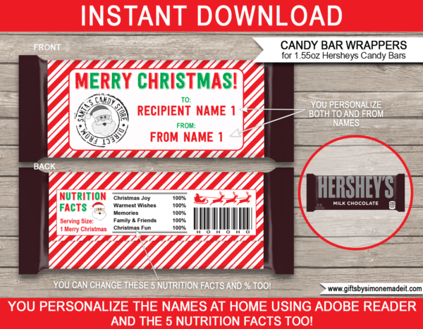 Christmas Candy Bar Wrapper Class Gift Template | Personalized Gifts