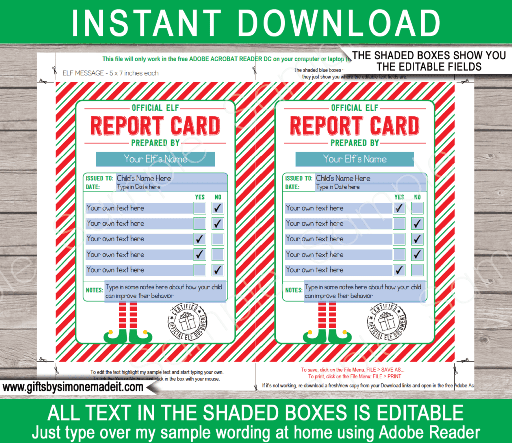 Elf on the Shelf Report Card Template | Printable Elf Envelope North Pole