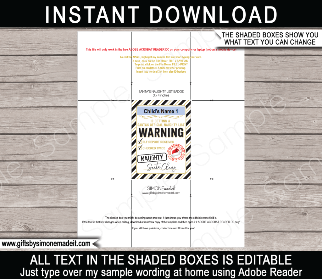 Naughty & Nice List ID Card Template | Printable ID Badge Certificate